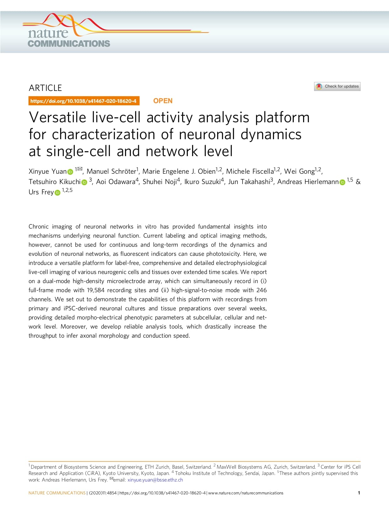 Versatile live-cell activity analysis platform for characterization of neuronal dynamics at ...