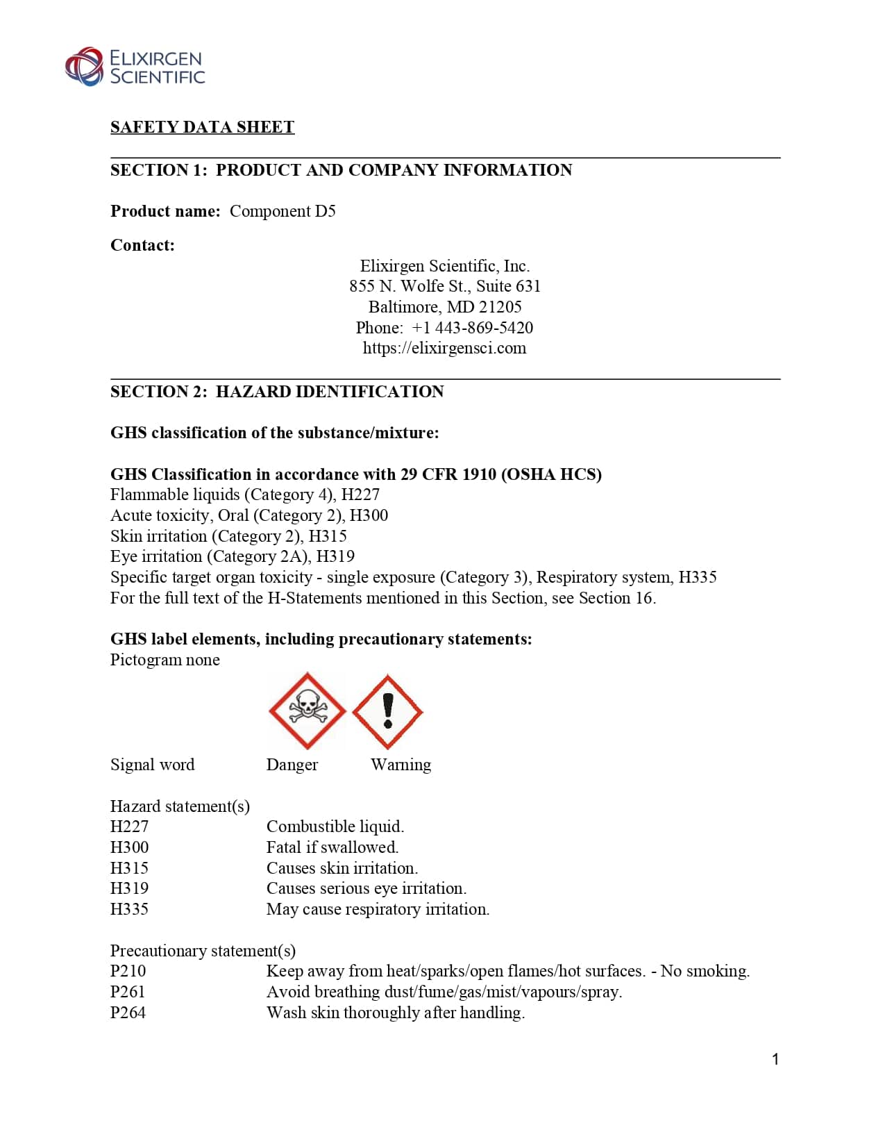 SDS – Component D5 | Ricoh Biosciences, Inc.