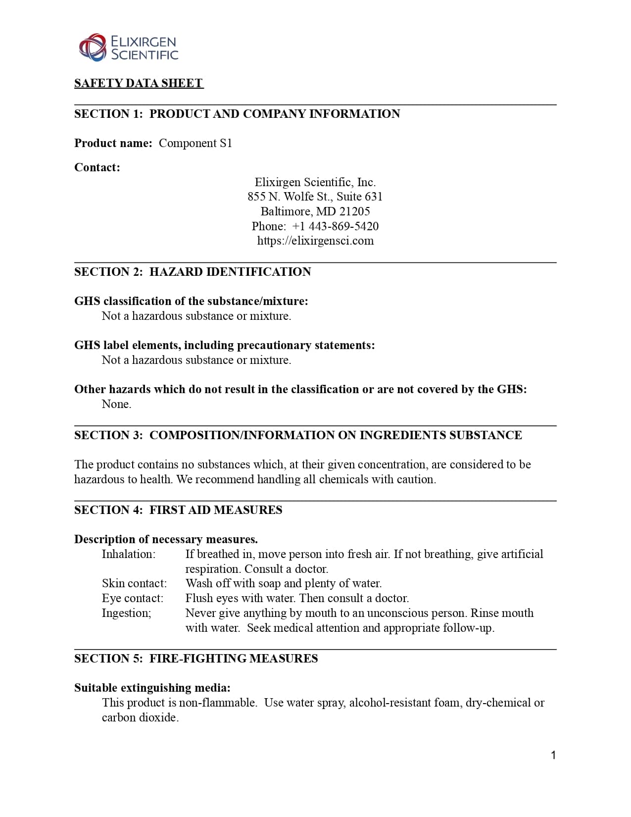 SDS – Component S1 | Ricoh Biosciences, Inc.